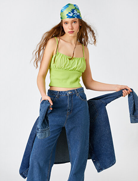 Koton Kadın Crop Atlet İnce Askılı Büzgülü Koton Kadın Crop Atlet İnce Askılı Büzgülü