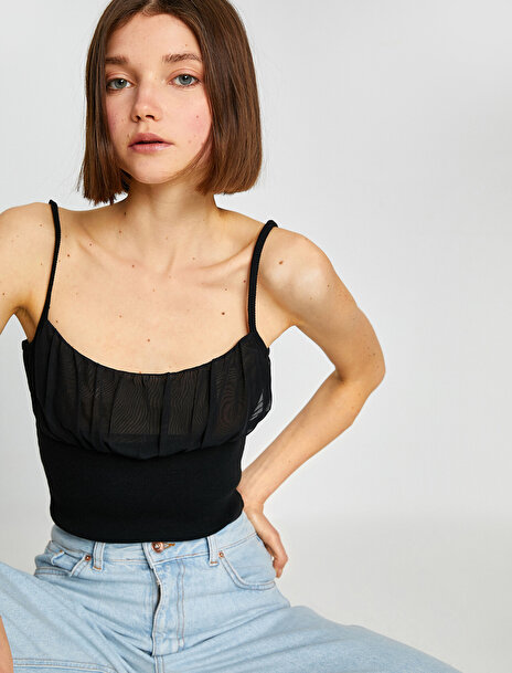 Koton Kadın Crop Atlet İnce Askılı Büzgülü Koton Kadın Crop Atlet İnce Askılı Büzgülü