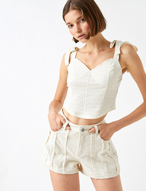 Koton Kadın Crop Üst Kalp Yaka Askılı