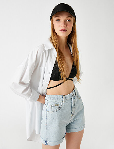 Koton Kadın Kot Şort Destroylu Cepli