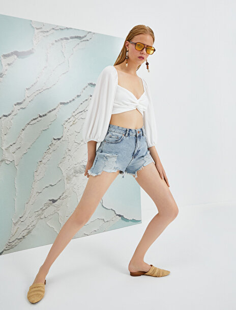 Koton Kadın Şahika Ercümen X Koton - Destroylu Kot Şort