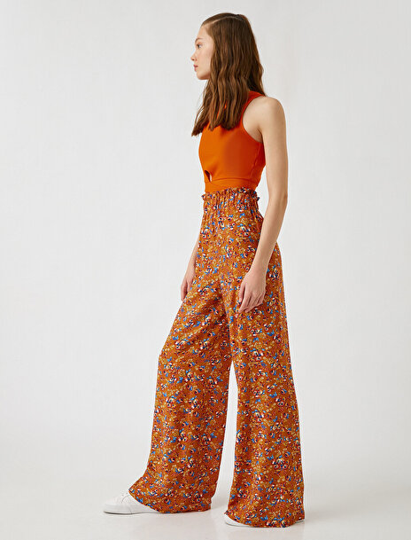 Koton Kadın Yüksek Bel Desenli Bol Paçalı Pantolon