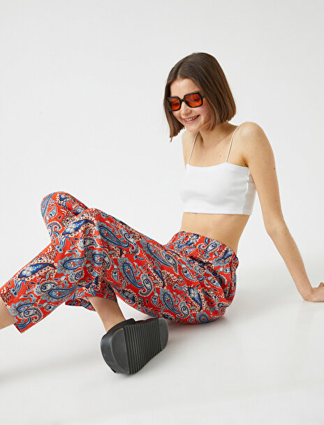 Koton Kadın Desenli Pantolon Beli Lastikli Cepli