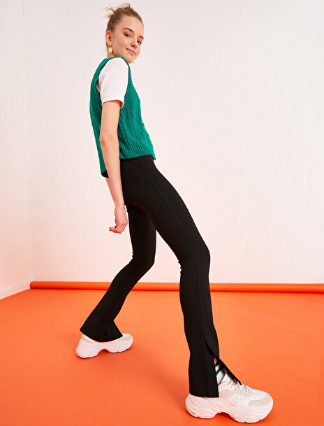 Koton Ole Genç Kız Yüksek Bel Paçası Yırtmaçlı Tayt