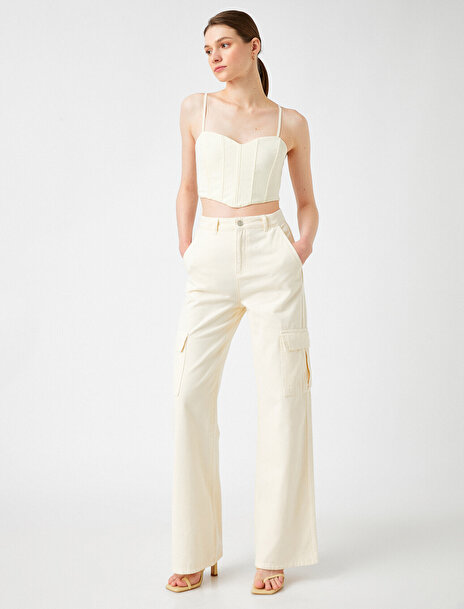 Koton Kadın Bol Paça Kargo Pantolon Pamuklu