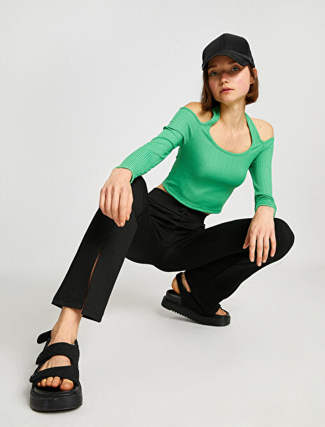 Koton Kadın Paçası Yırtmaçlı Düğmeli Tayt