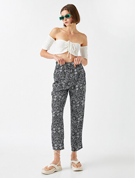 Koton Kadın Havuç Pantolon Çiçekli Beli Lastikli