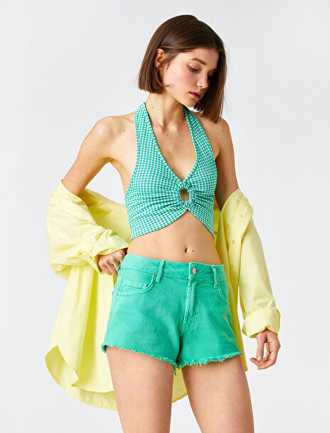 Koton Kadın Mini Kot Şort Cepli Destroylu