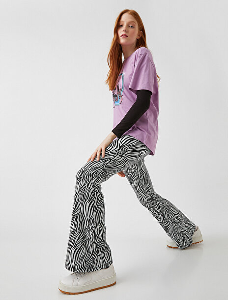 Koton Ole Genç Kız Desenli İspanyol Paça Pantolon