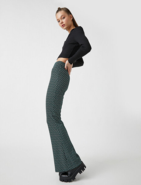 Koton Ole Genç Kız Desenli İspanyol Paça Pantolon