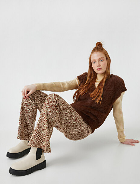 Koton Ole Genç Kız Yüksek Bel İspanyol Paça Desenli Pantolon