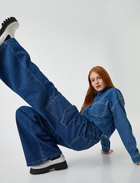 Koton Ole Genç Kız Kargo Cepli Geniş Paça Kot Pantolon