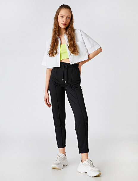 Koton Kadın Dar Kesim Pantolon Beli Bağlamalı Nervürlü