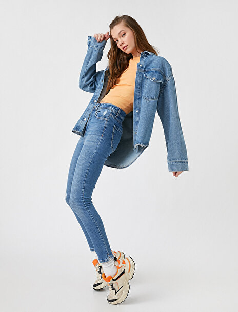 Koton Kadın Yüksek Bel Yırtık Kot Pantolon - Skinny Jean Koton Kadın Yüksek Bel Yırtık Kot Pantolon - Skinny Jean