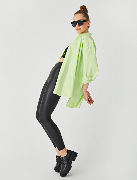 Koton Kadın Deri Görünümlü Yüksek Bel Tayt