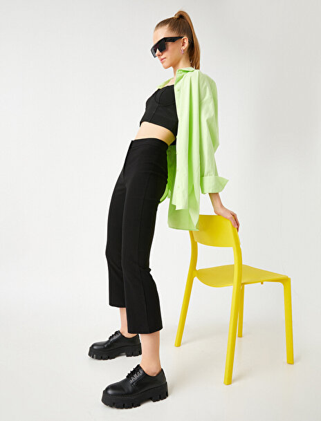 Koton Kadın Yüksek Bel Crop İspanyol Paça Pantolon