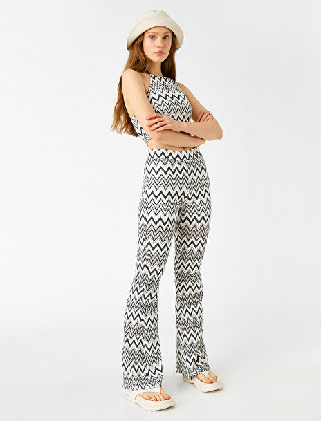 Koton Kadın İspanyol Paça Pantolon Desenli Yüksek Bel