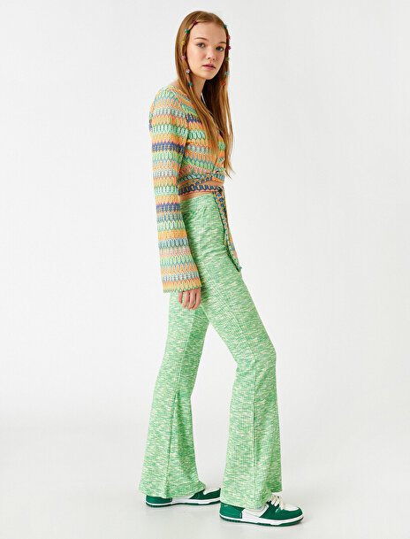 Koton Kadın Yüksek Bel Geniş Paça Ribanalı Pantolon