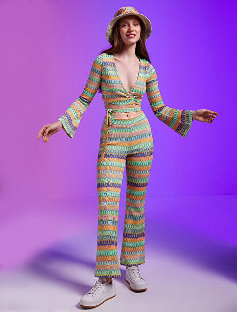 Koton Kadın İspanyol Paça Pantolon Desenli Yüksek Bel