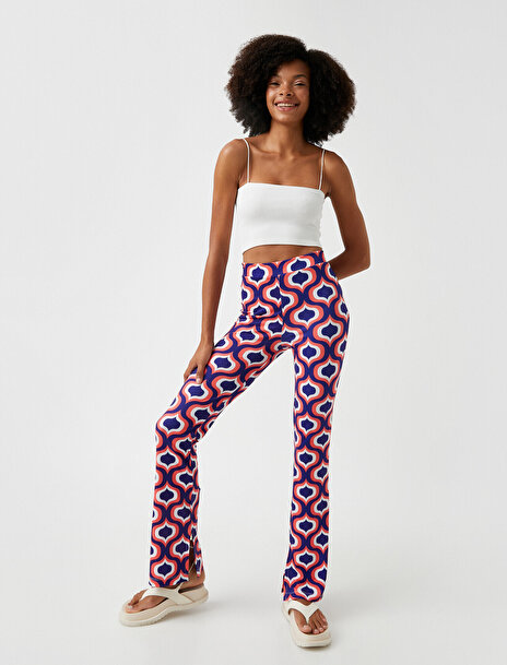 Koton Kadın Desenli İspanyol Paça Pantolon