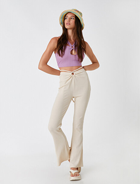 Koton Kadın İspanyol Paça Pantolon Bel Detaylı