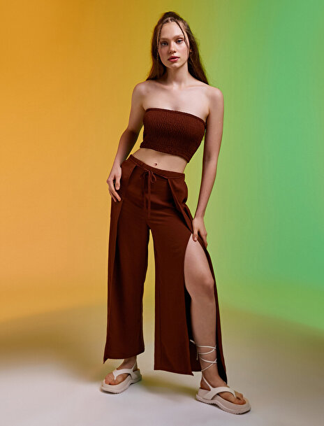 Koton Kadın Yırtmaçlı Beli Bağlamalı Palazzo Pantolon