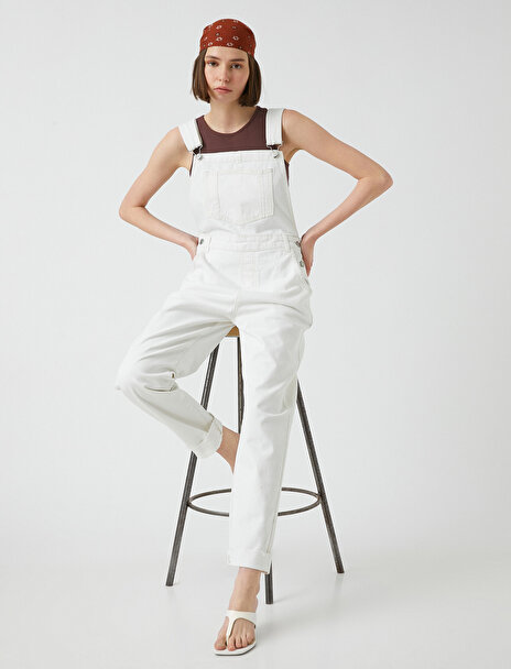 Koton Kadın Denim Salopet Tulum Cepli Koton Kadın Denim Salopet Tulum Cepli