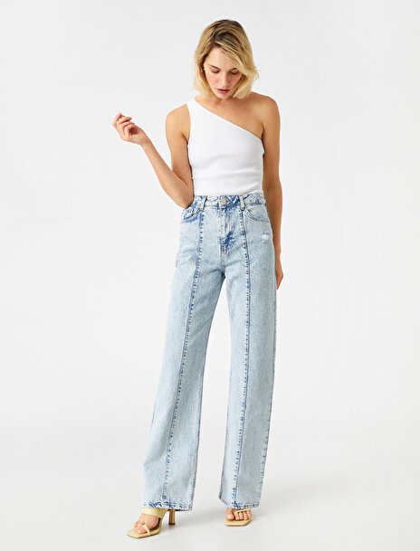 Koton Kadın Düz Uzun Kesim Yüksek Bel Düz Paça Kot Pantolon - Nora Jean