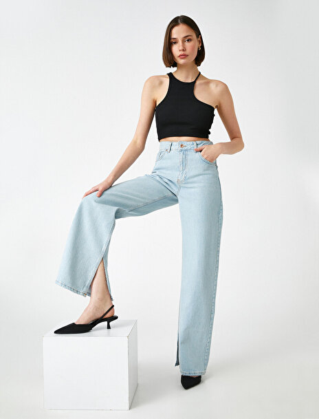 Koton Kadın Paçası Yırtmaçlı Dad Fit Kot Pantolon - Dad Jean