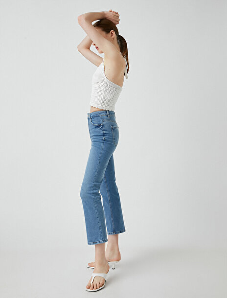 Koton Kadın Dar Kesim Normal Bel İspanyol Paça - Victoria Crop Jean