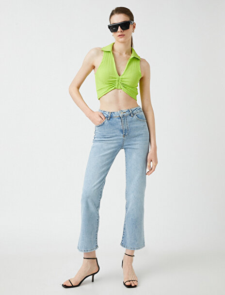 Koton Kadın Dar Kesim Normal Bel İspanyol Paça - Victoria Crop Jean