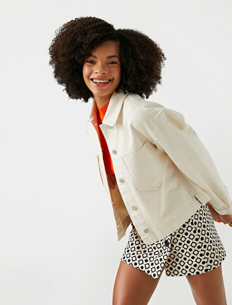 Koton Ole Genç Kız Katlı Yaka Düğmeli Kot Ceket