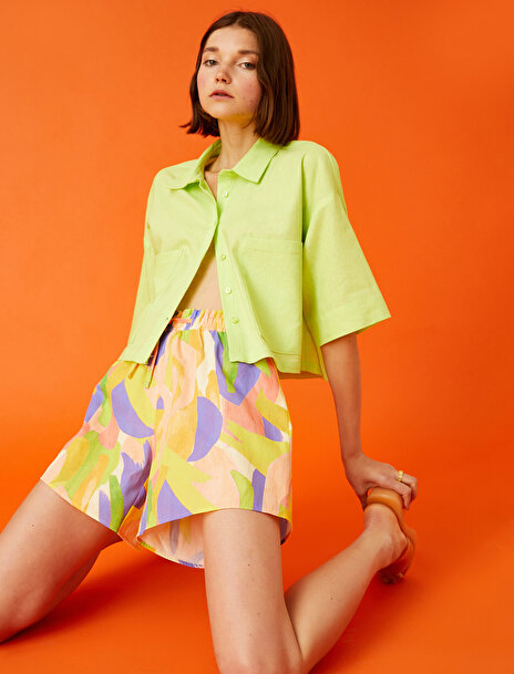 Koton Kadın Oversize Crop Kısa Kollu Gömlek Koton Kadın Oversize Crop Kısa Kollu Gömlek
