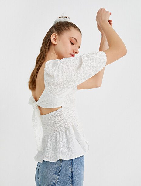 Koton Kadın Balon Kollu U Yaka Gipeli Bluz