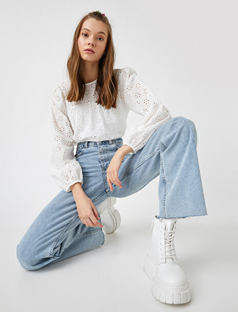 Koton Ole Genç Kız Balon Kollu Bisiklet Yaka Bluz