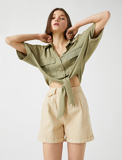 Koton Kadın Belden Bağlamalı Kısa Kollu Gömlek Koton Kadın Belden Bağlamalı Kısa Kollu Gömlek