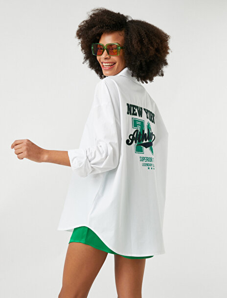 Koton Kadın Arkası Baskılı Oversize Gömlek