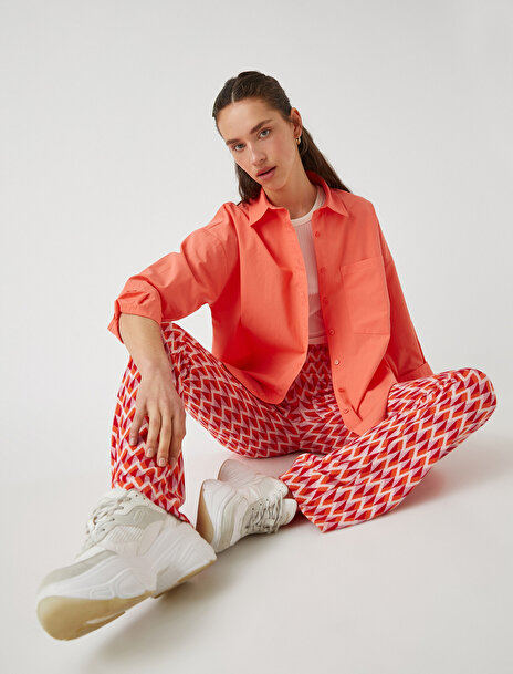 Koton Kadın Pamuklu Cepli Gömlek Uzun Kollu