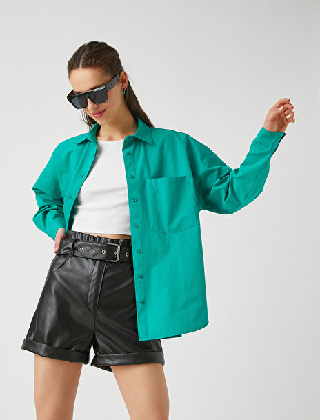 Koton Kadın Pamuklu Cepli Gömlek Uzun Kollu Koton Kadın Pamuklu Cepli Gömlek Uzun Kollu