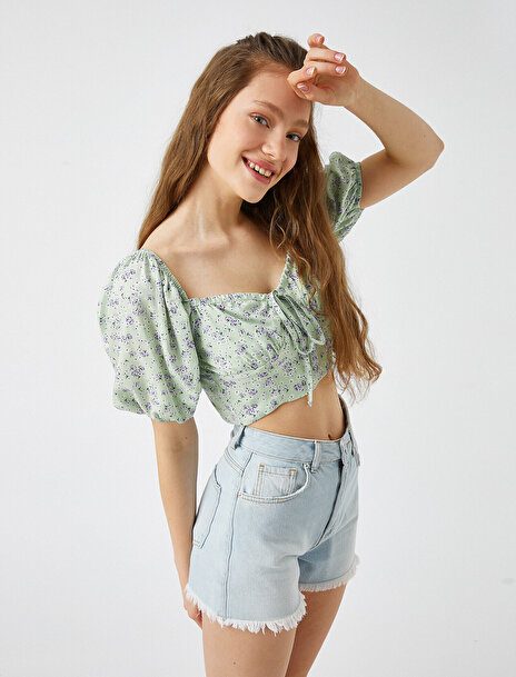 Koton Kadın Balon Kollu Crop Bluz