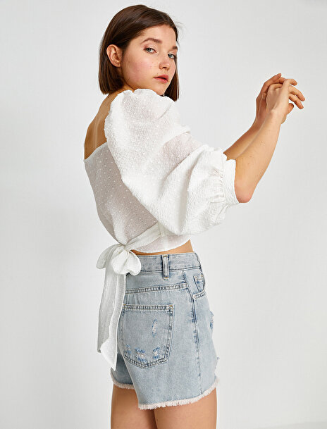 Koton Kadın Balon Kollu Crop Bluz