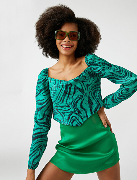 Koton Ole Genç Kız Kare Yaka Uzun Kollu Bluz