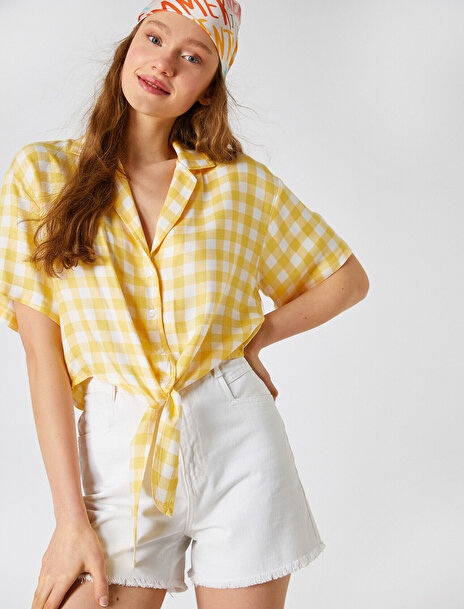 Koton Kadın Belden Bağlamalı Gömlek Kısa Kollu