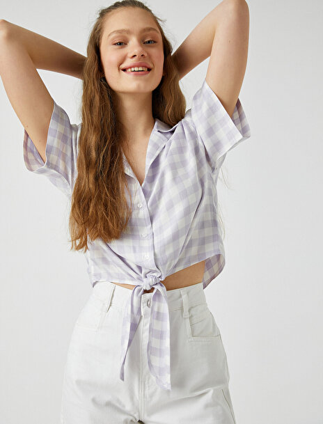 Koton Kadın Belden Bağlamalı Gömlek Kısa Kollu Koton Kadın Belden Bağlamalı Gömlek Kısa Kollu