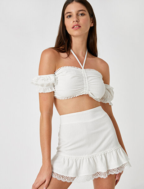 Koton Kadın Crop Bluz Boyundan Bağlamalı Koton Kadın Crop Bluz Boyundan Bağlamalı