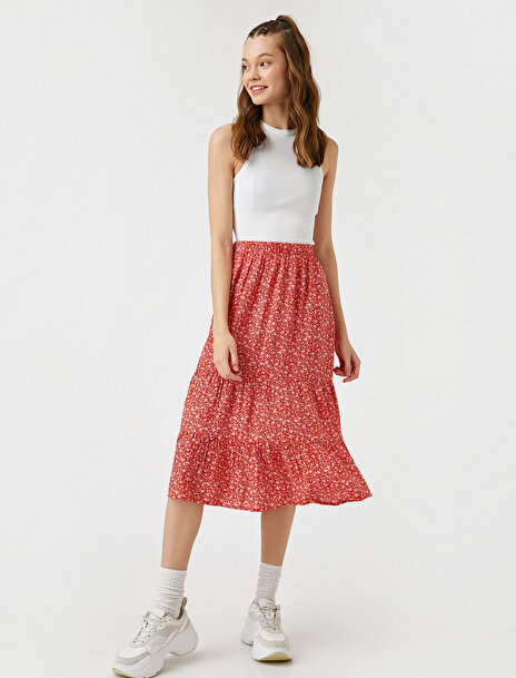 Koton Ole Genç Kız Çiçekli Fırfırlı Midi Etek