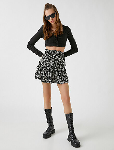 Koton Ole Genç Kız Çiçekli Fırfırlı Mini Etek