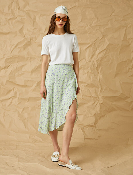 Koton Kadın Çiçek Baskılı Yırtmaçlı Etek