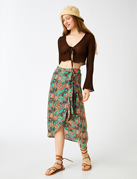 Koton Kadın Çiçek Desenli Bağlamalı Midi Etek