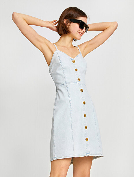 Koton Kadın Askılı Kot Elbise Düğmeli